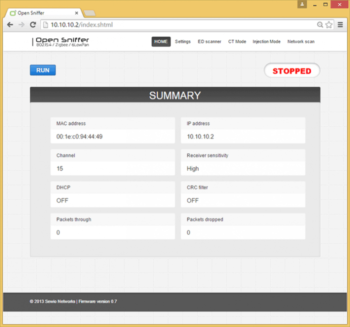 Open Sniffer Configuration | Sewio RTLS